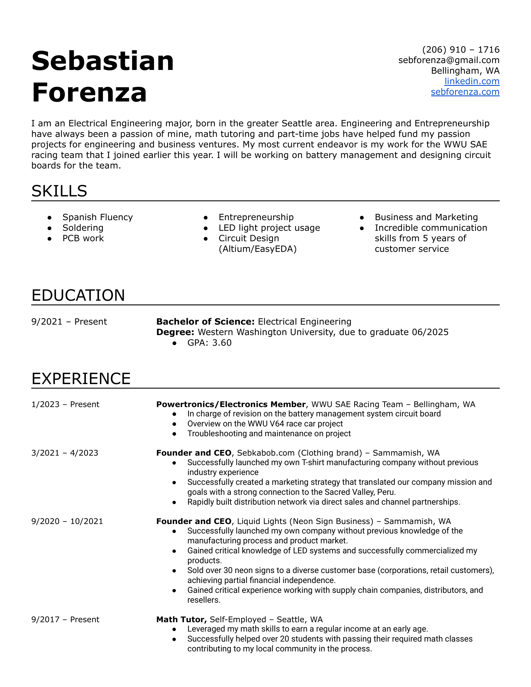 RESUME – Sebastian Forenza